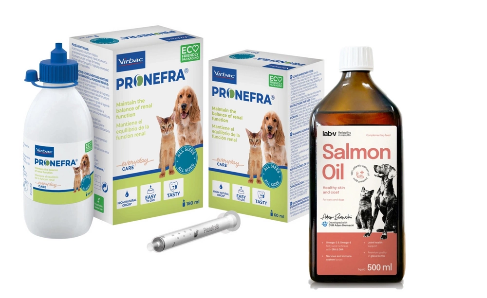 Virbac Pronefra 180ml + Lab-V 100% lašišų aliejus įvairaus amžiaus šunims ir katėms 500ml šalto ...