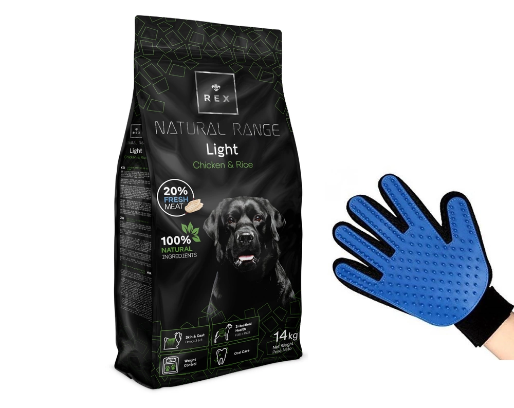 Rex Natural Range Light Chicken & Rice 14kg + šukavimo pirštinė ...