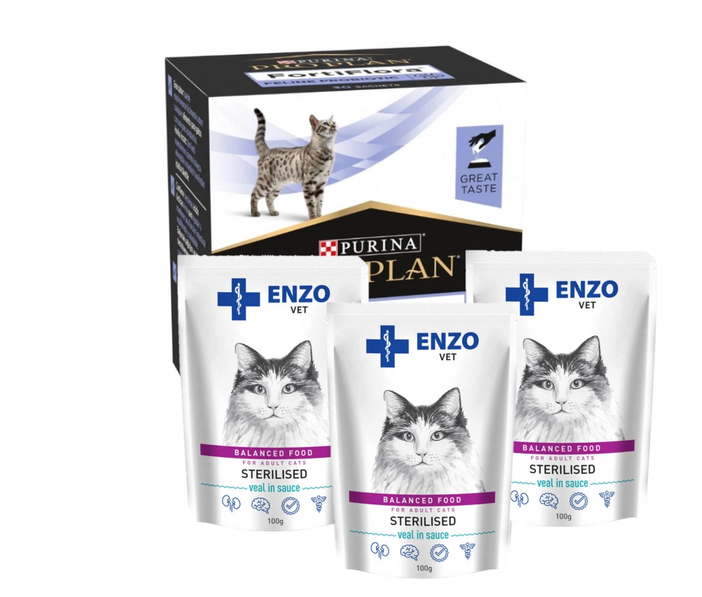 PURINA PVD FortiFlora Cat 30 paketėlių + 3x ENZO VET Sterilizuota su ...