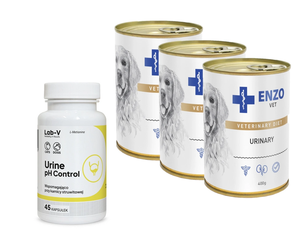ENZO VET Urinary nuo šlapimo takų ligų su vištiena šunims 3x400g + LAB-V Šlapimo pH kontrolė 45 ...