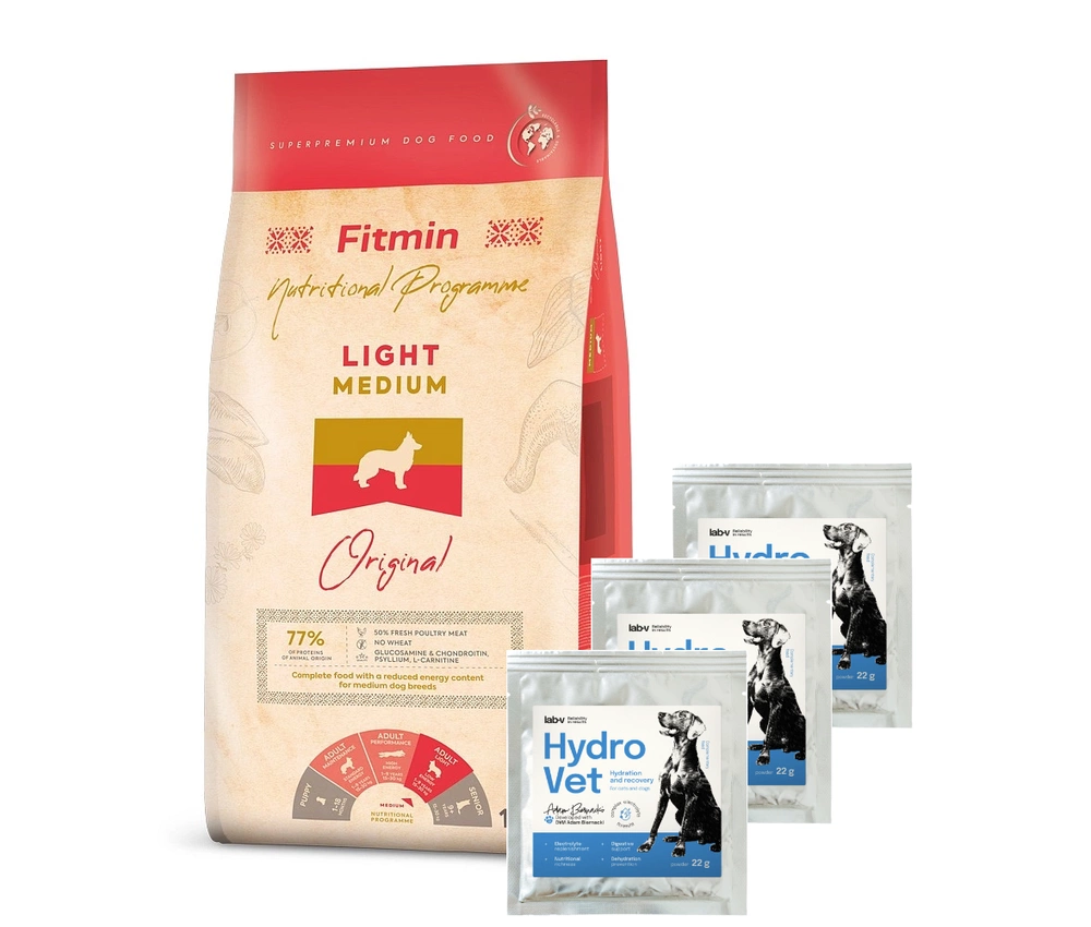 FITMIN Medium Light 12 kg + Hydro-Vet Dog - dietinis pašarų mišinys ...